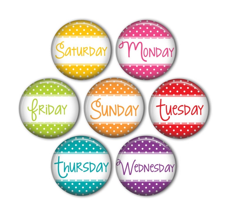 Days of the Week Refrigerator 1" Magnets - Set of 7 - Etsy