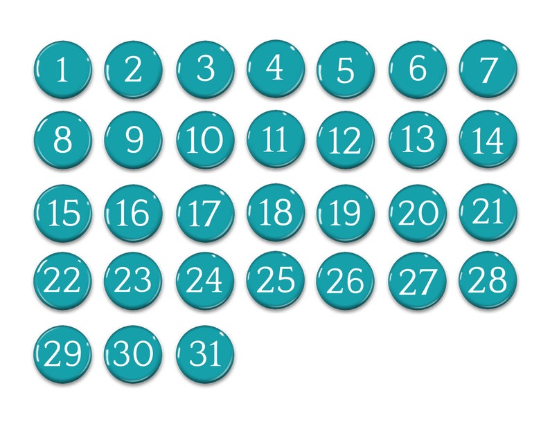 Teal Aqua Perpetual Calendar-numbers 1-31 1 - Etsy