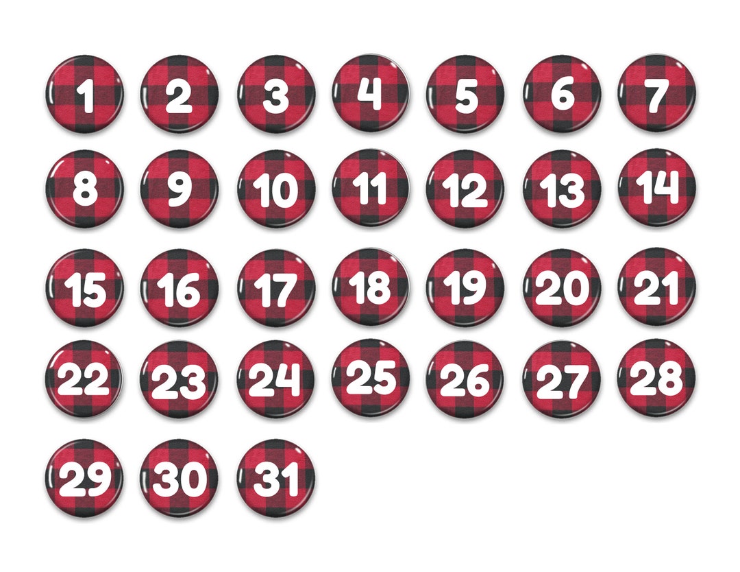 Buffalo Plaid Perpetual Calendar-numbers 1-31- 1" Magnets-days of the ...