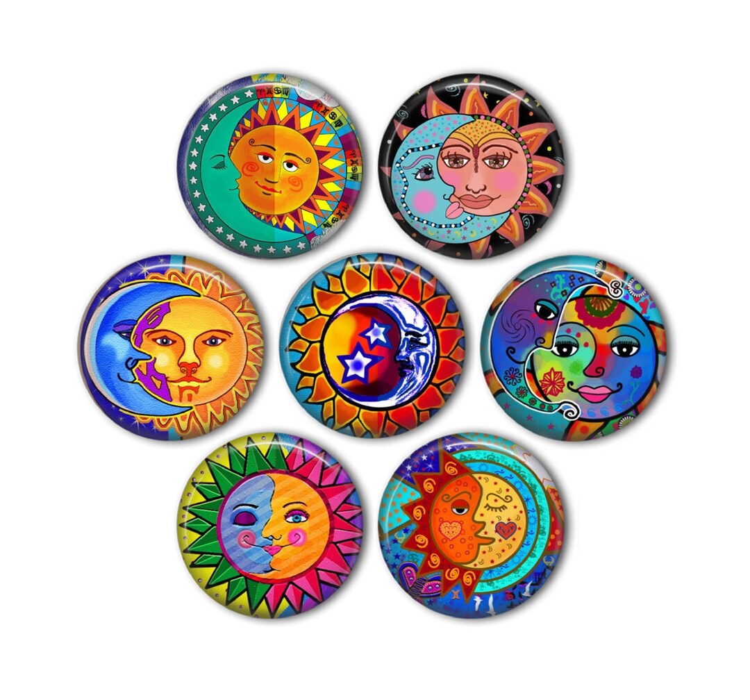 Sun and Moon 1" Magnets - Set of 7 - Etsy