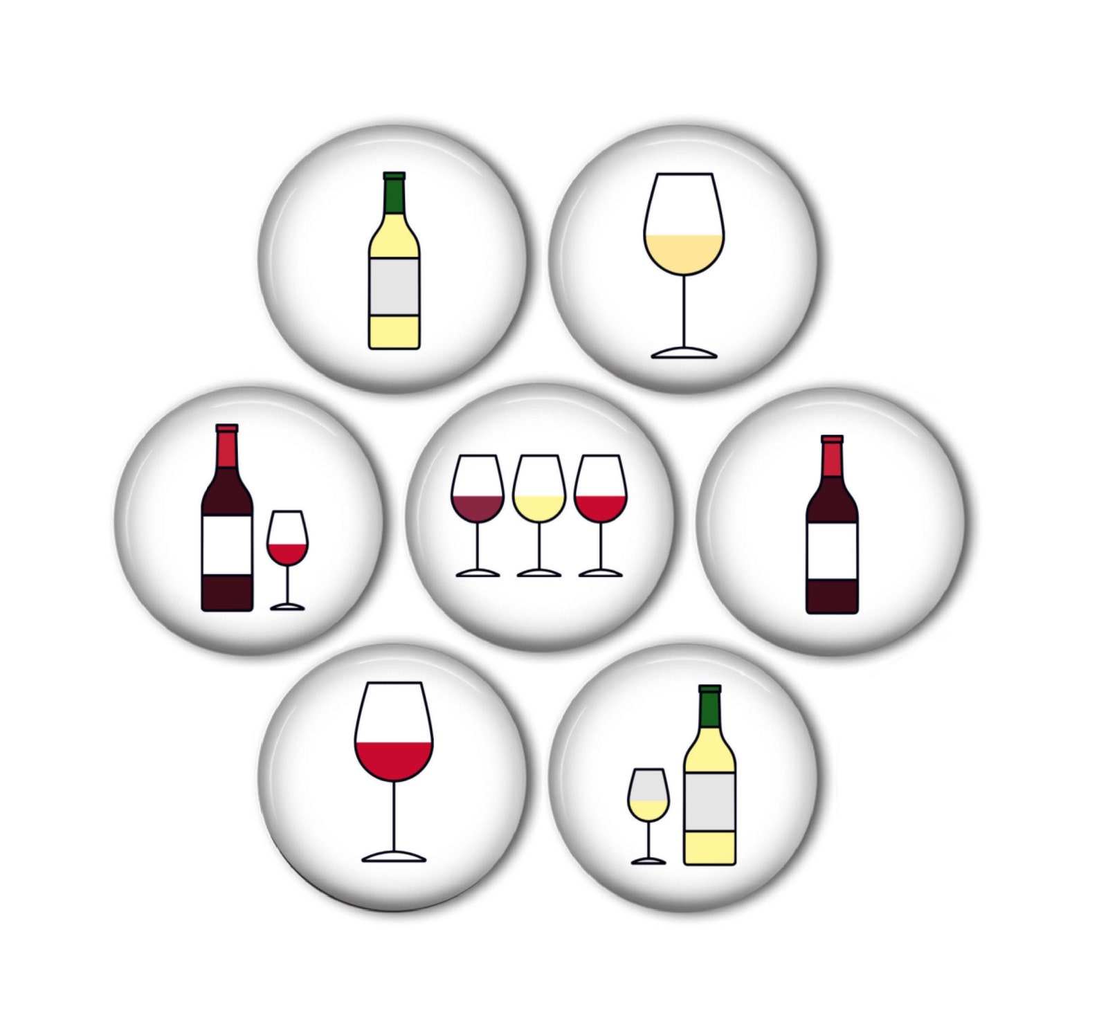 Red and White Wine Themed 1" Magnets - Set of 7 - Etsy