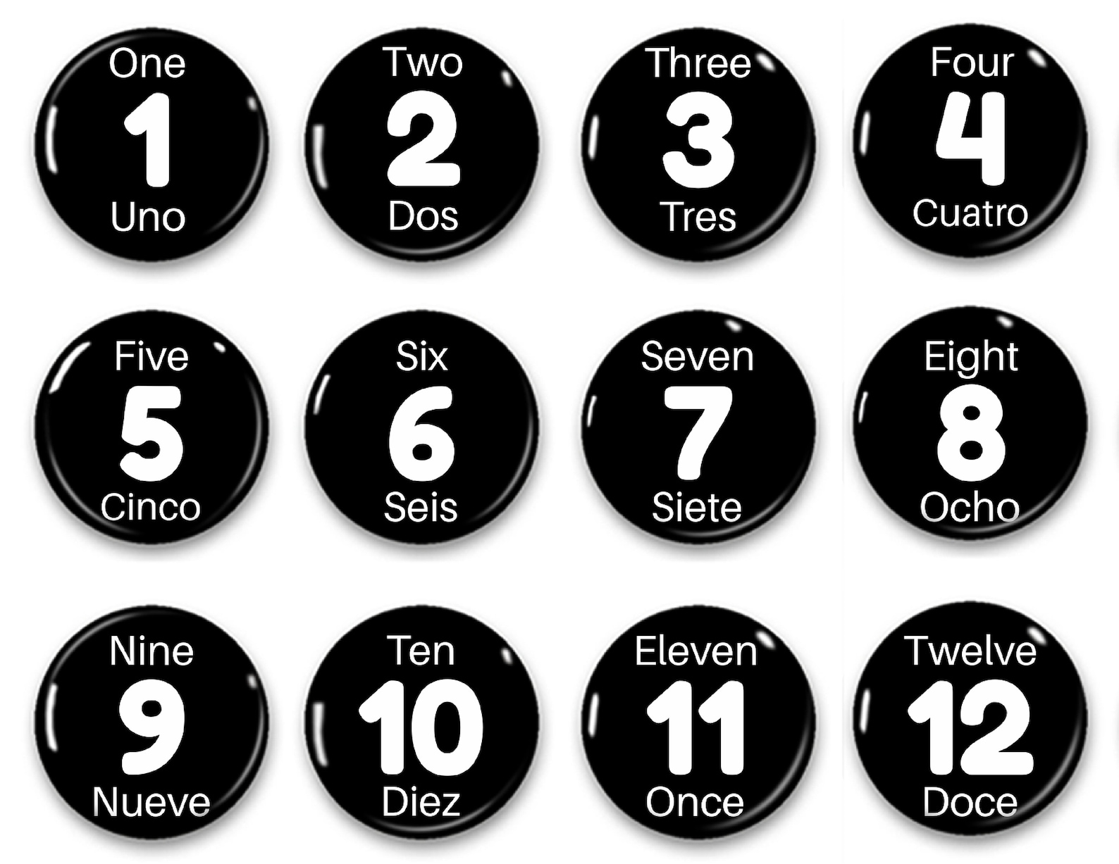 English & Spanish Numbers 1-12 2.25 Magnets-set of 12 - Etsy