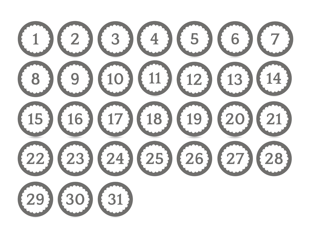 Grey Scallop Perpetual Calendar-numbers 1-31- 1" Magnets-days of the ...