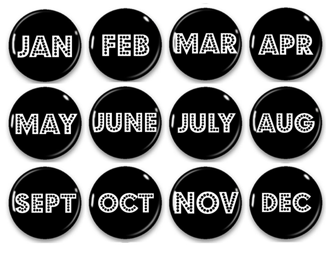 Black and White 2.25" Monthly Magnets-set of 12 - Etsy