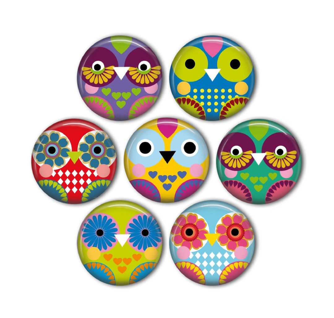 Artsy Owl 1" Magnets - Set of 7 - Etsy