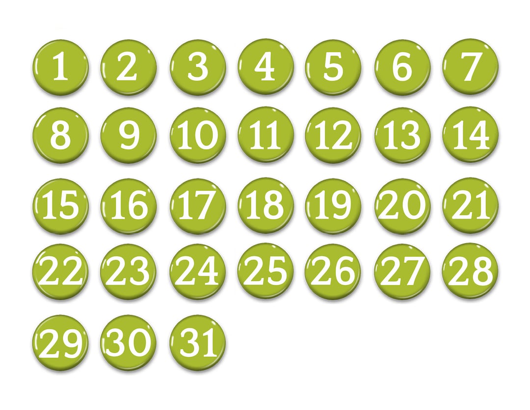 Moss Green Perpetual Calendar 1"-numbers 1-31-magnets-days of the Month ...