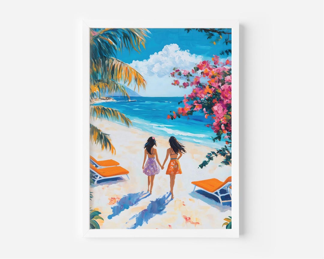 Girls Seashore Painting - Beach Girls Wall Art Print - Beach Art ...