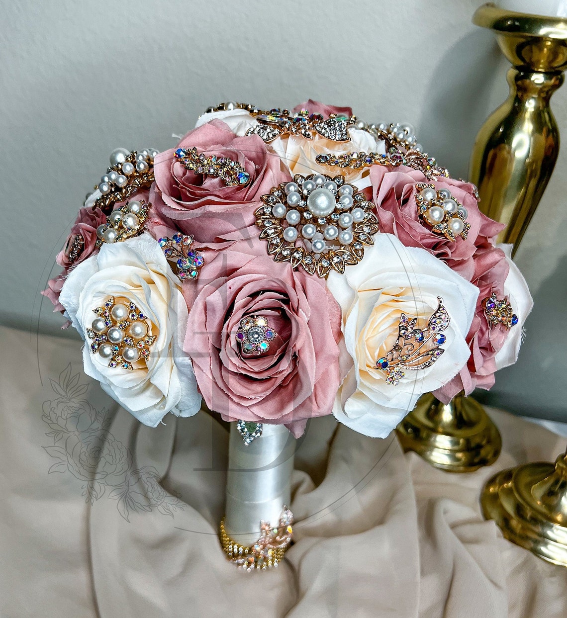 Elegant Rose Pink and Ivory Bouquet Bridal Bouquet Rose Pink and Ivory ...