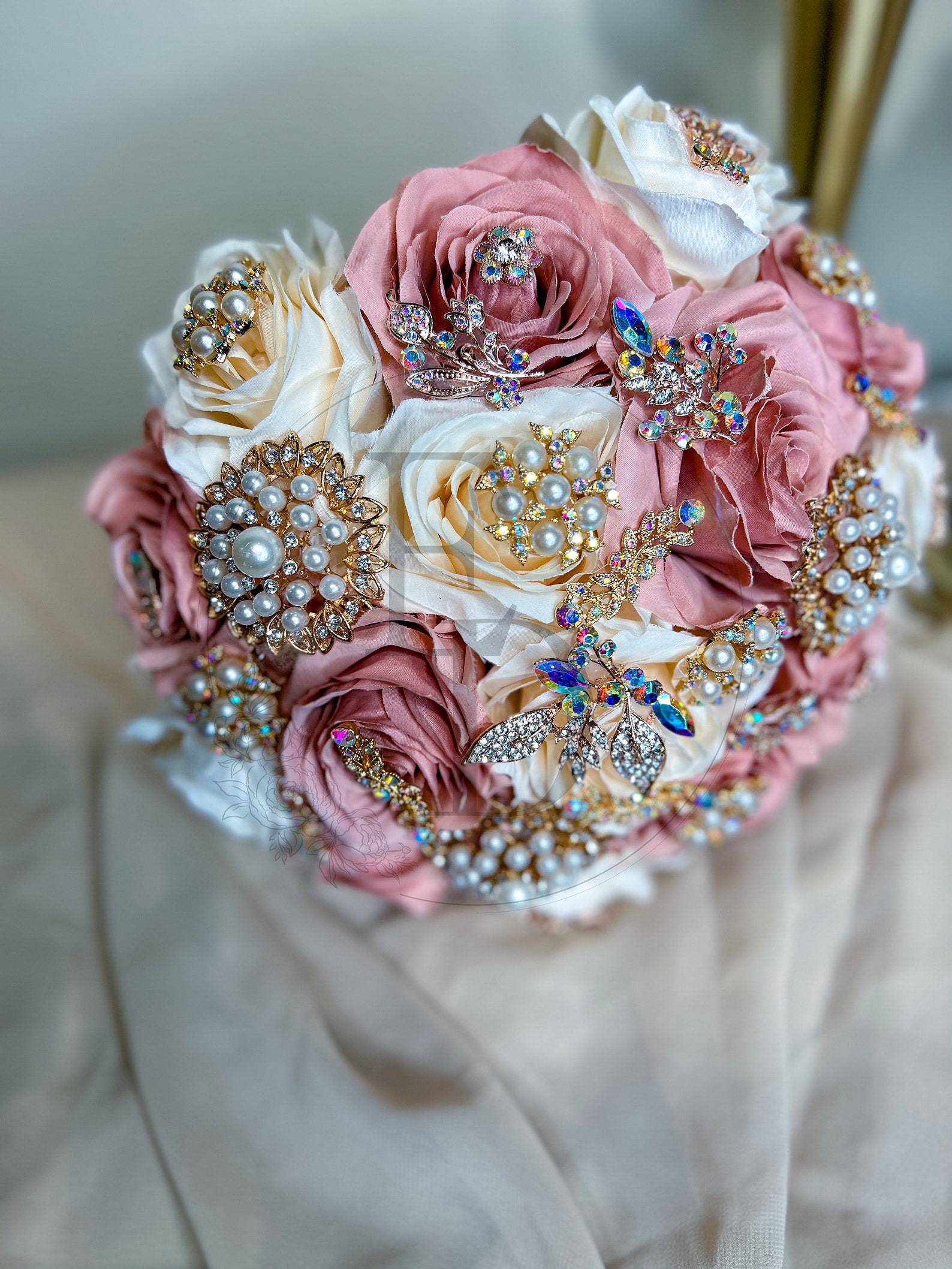 Elegant Rose Pink and Ivory Bouquet Bridal Bouquet Rose Pink and Ivory ...