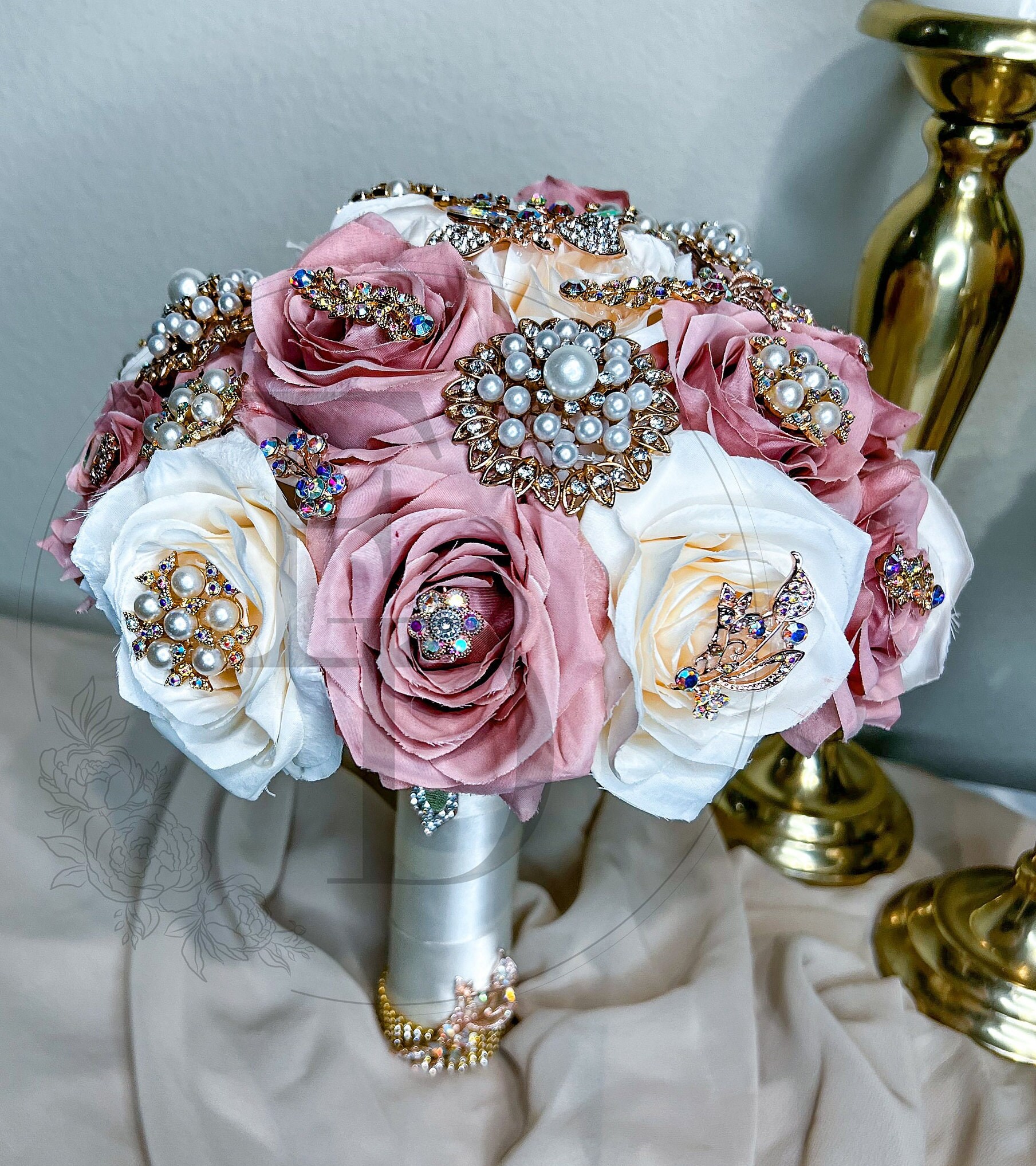 Elegant Rose Pink and Ivory Bouquet Bridal Bouquet Rose Pink and Ivory ...