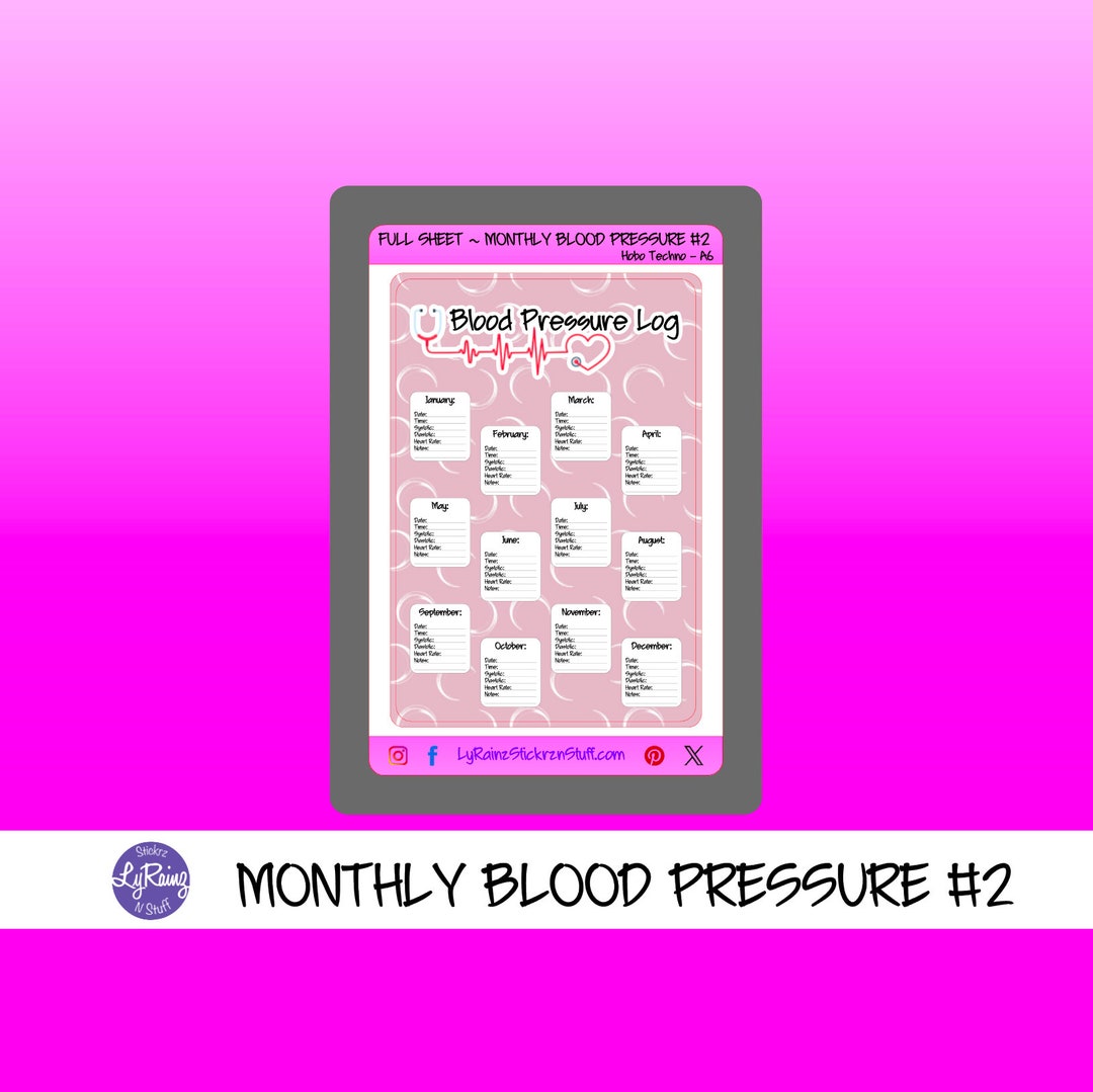 MONTHLY BLOOD PRESSURE 2 Sticker for the Back Pages in the Hobonichi ...