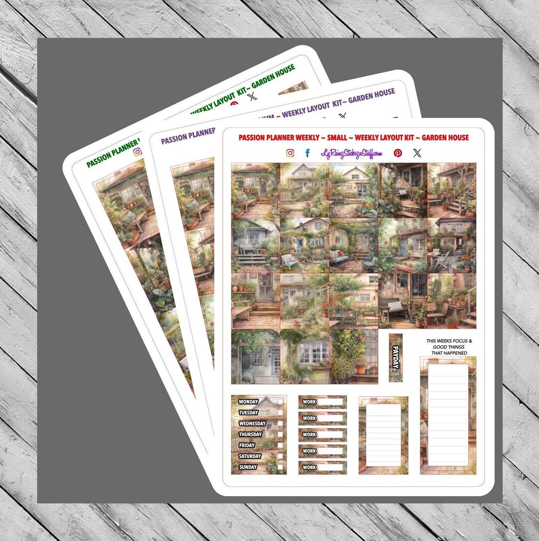 GARDEN HOUSE - Weekly Layout Kit - for the Small, Medium and Large Size Weekly Passion Planners ...