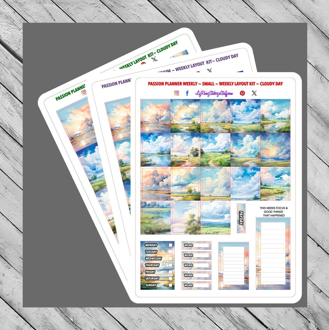 CLOUDY DAY - Weekly Layout Kit - for the Small, Medium and Large Size Weekly Passion Planners ...