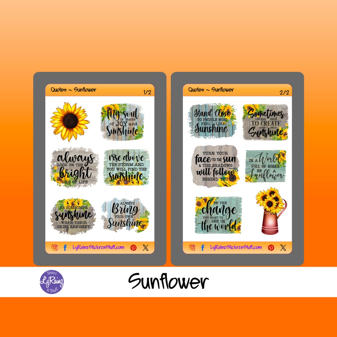 SUNFLOWER Quote Stickers for Passion Planner, Hobonichi, Erin Condren ...