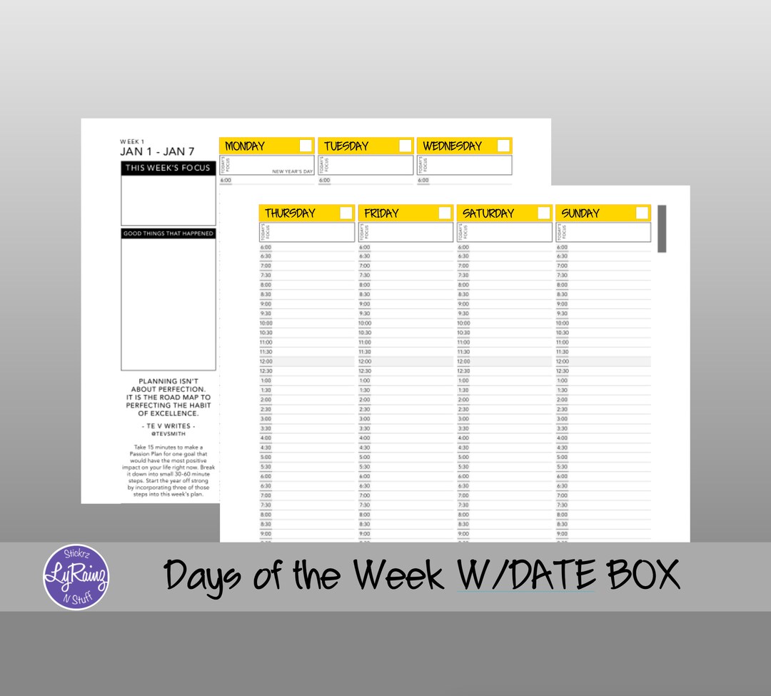 DAYS of the WEEK W/ DATE Box - Stickers for the Small, Medium and Large ...