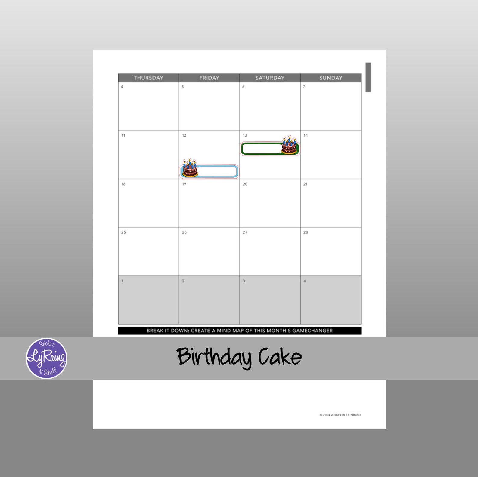 BIRTHDAY CAKE Stickers for the Monthly Layout Section in the Small ...