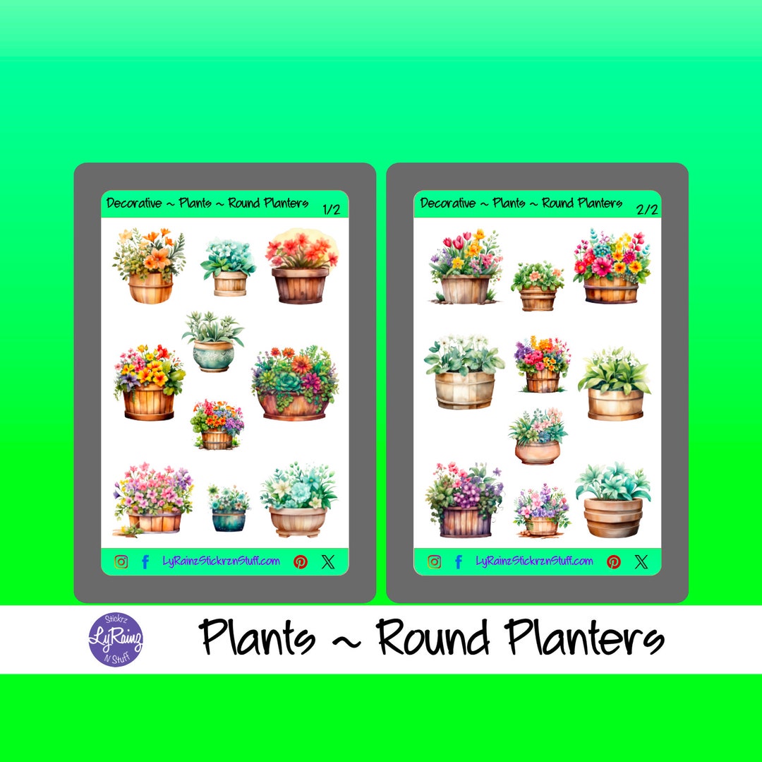 PLANTS - ROUND PLANTERS - Deco Stickers for Passion Planner, Hobonichi ...