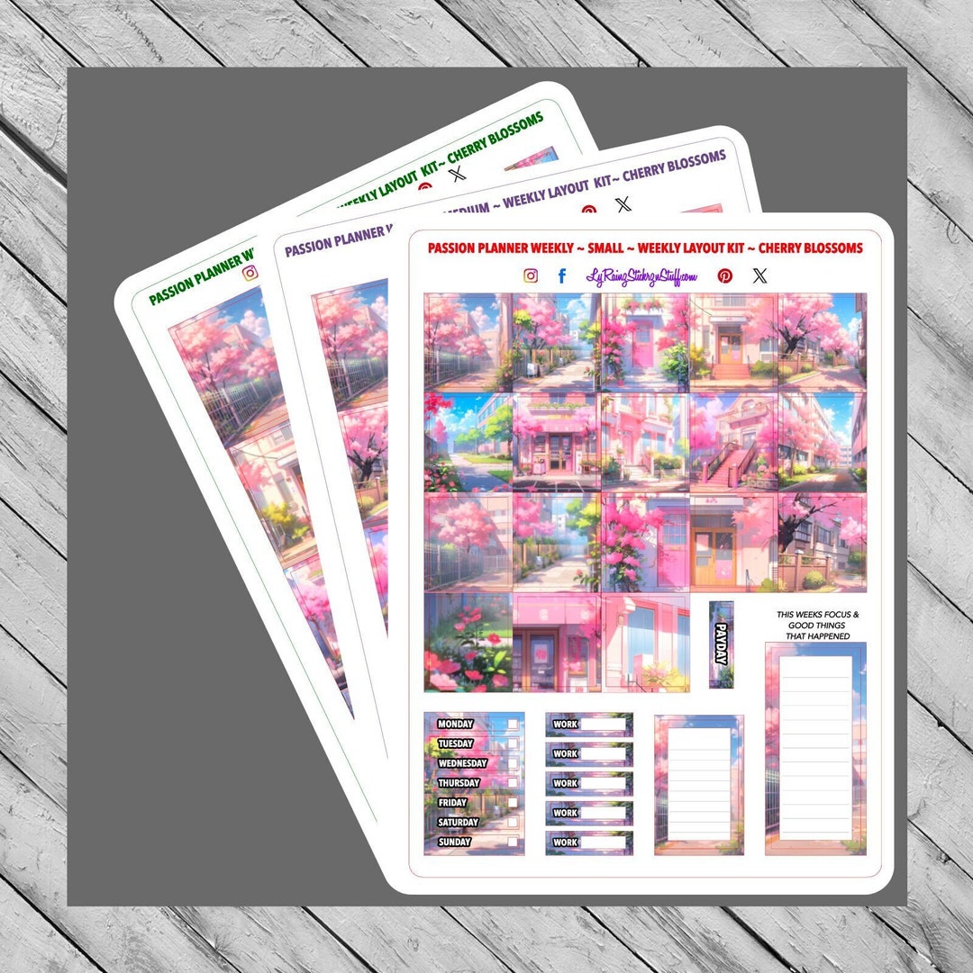 CHERRY BLOSSOMS - Weekly Layout Kit - for the Small, Medium and Large Size Weekly Passion ...
