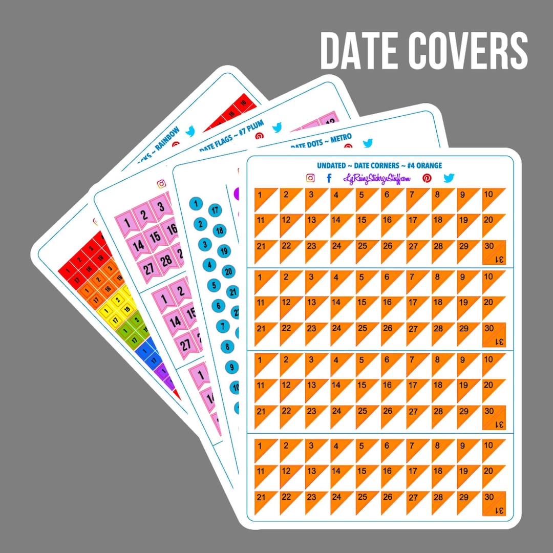DATE COVERS Corners for Passion Planner, Erin Condren, Happy Planner ...