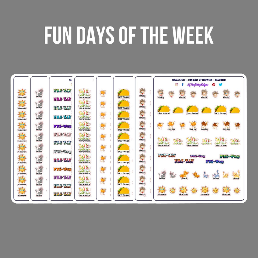 FUN DAYS of the WEEK Planner Stickers for Passion Planner, Happy ...