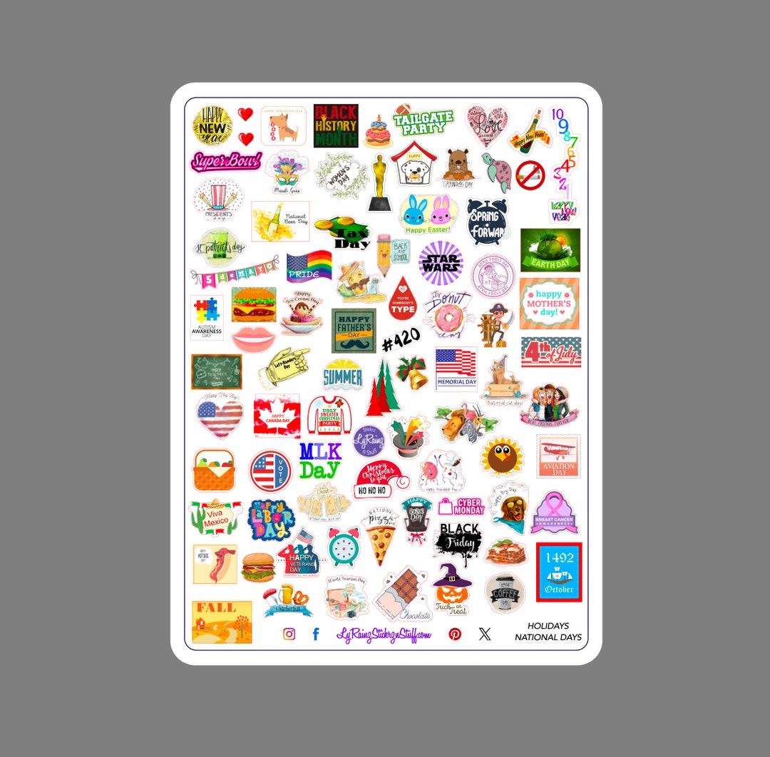 HOLIDAYS and NATIONAL Days Of... the Year Stickers for Passion Planner ...