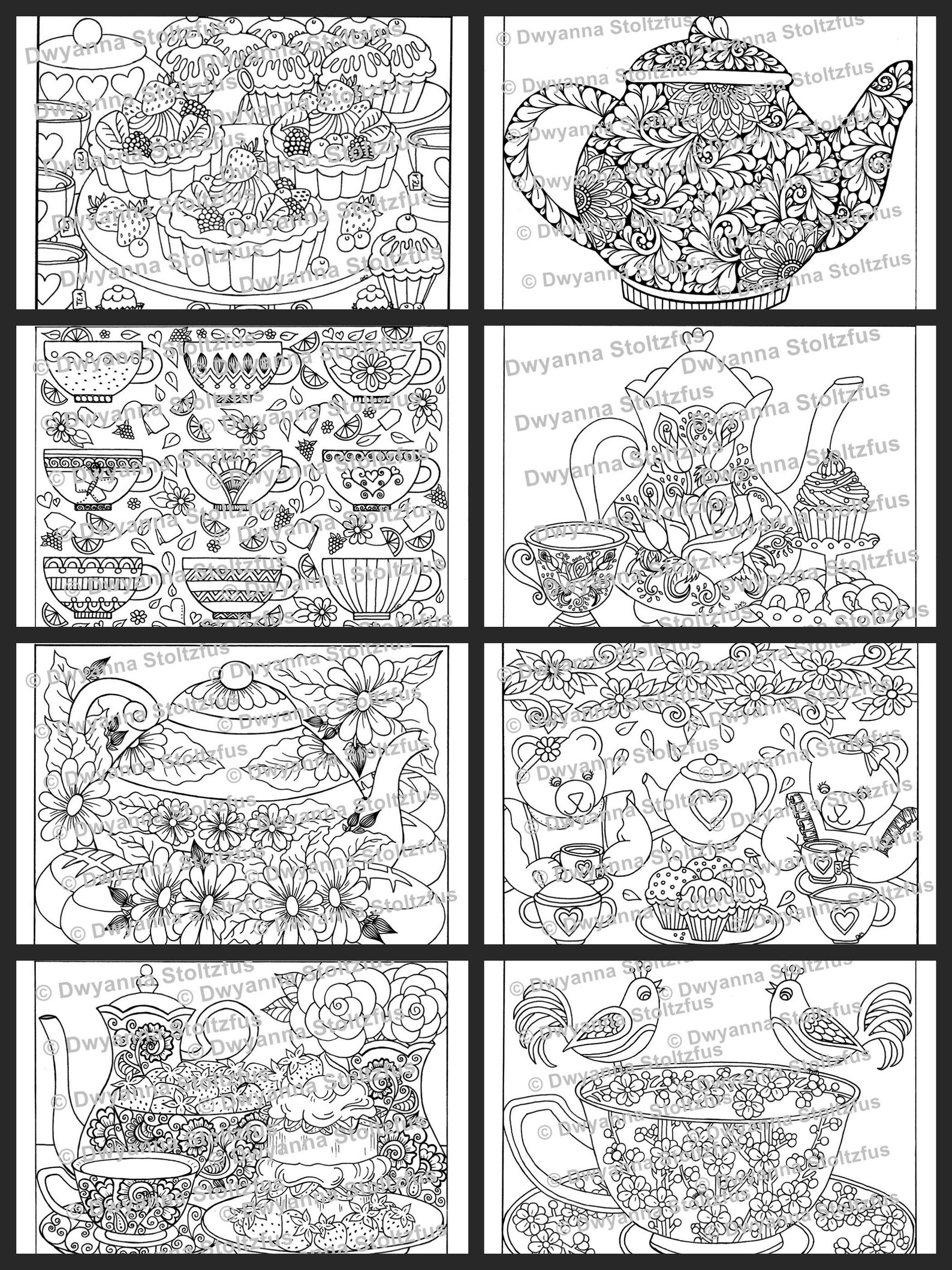Tea Time Coloring Book PDF | Etsy