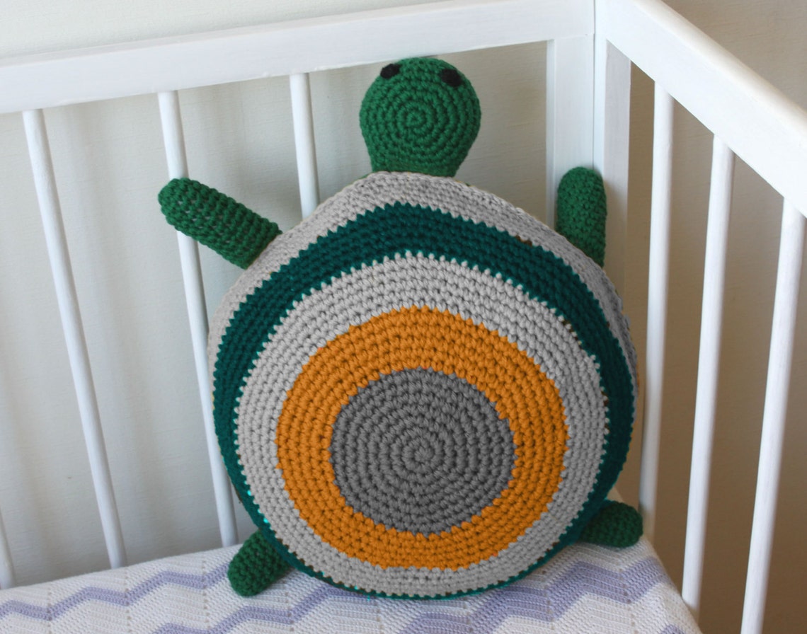 Round Crochet Turtle Pillow / Round Pillow / Baby Pillow / Kids Room ...