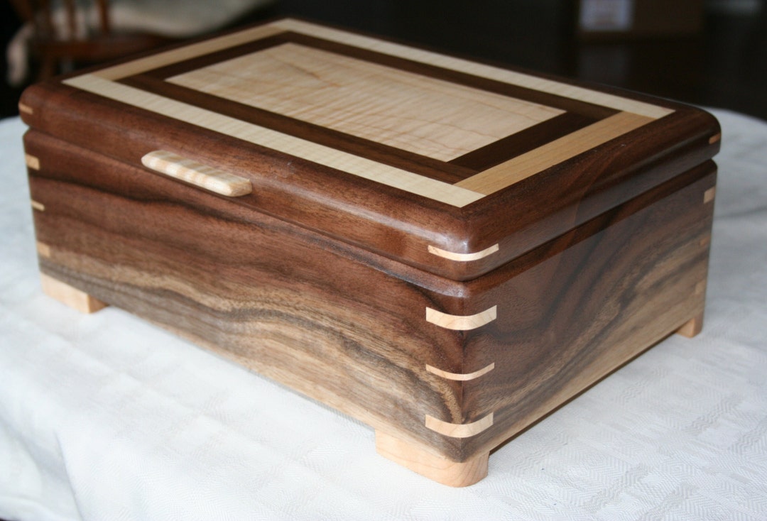 Large Handmade Solid Wood Jewelry Box, Walnut and Figured Maple, 5th ...