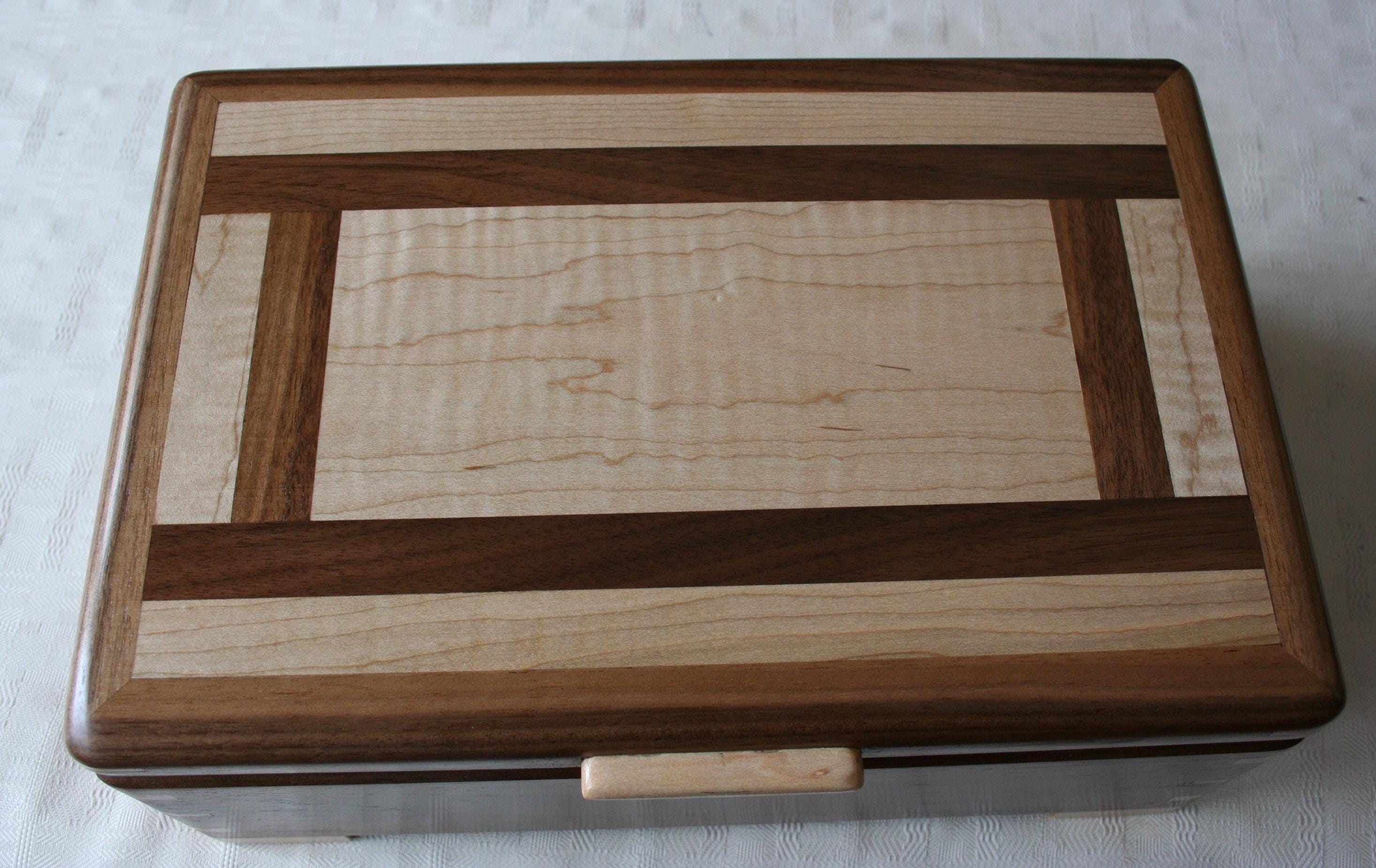 Handcrafted Walnut Curly Maple Wood Jewelry Box, Keepsake Organizer ...