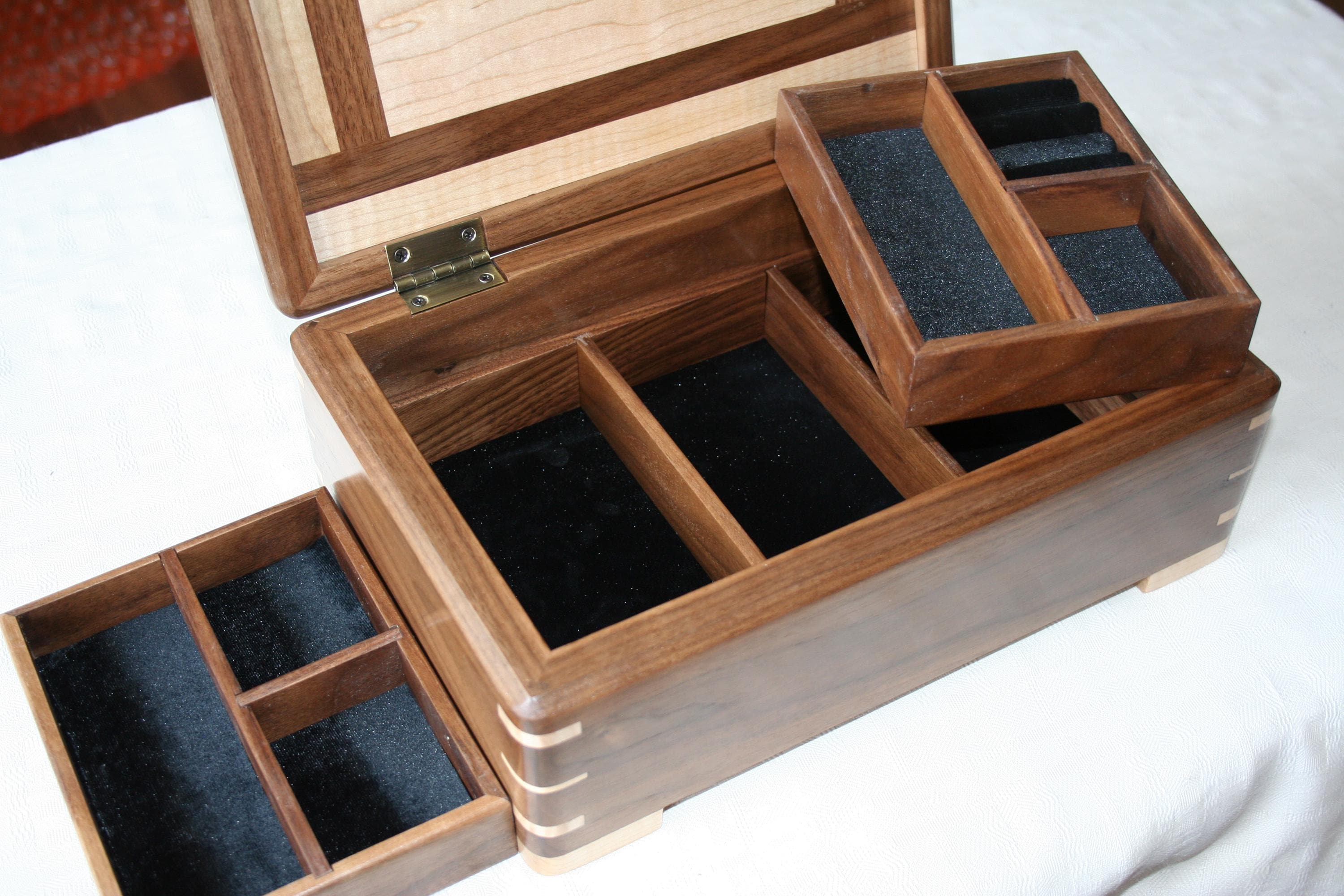 Handcrafted Walnut Curly Maple Wood Jewelry Box, Keepsake Organizer ...