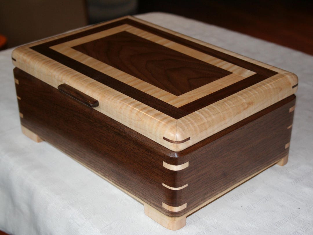 American Walnut and Curly Maple Wood Jewelry Box, Wood Jewelry Box, 5th ...