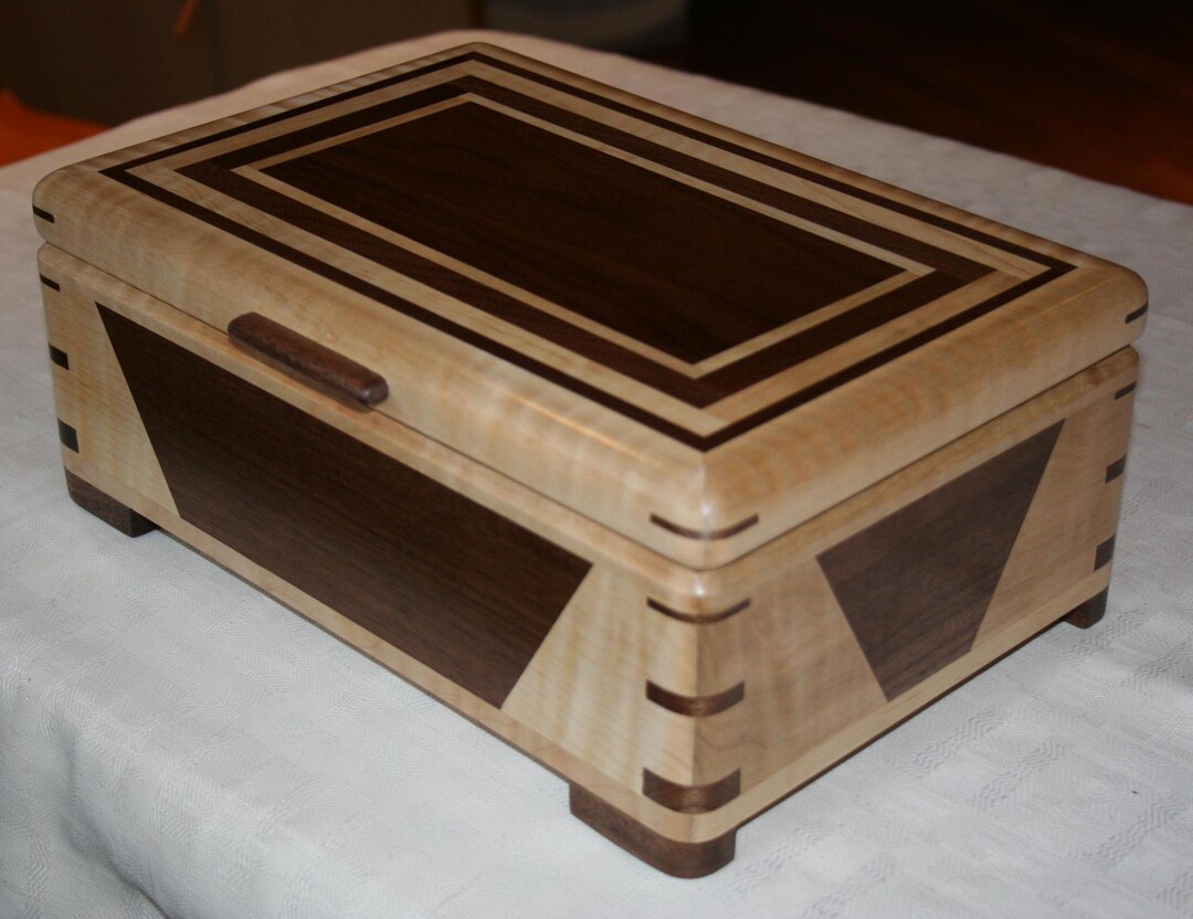 Handmade Solid Wood Jewelry Box, Curly Maple and Walnut, Wooden Jewelry ...