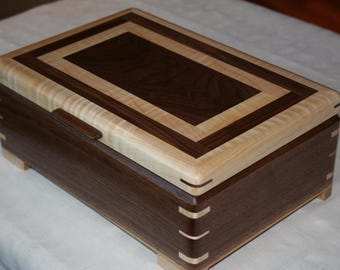 Large Handmade Solid Wood Jewelry Box, Curly Maple and Walnut Jewelry ...