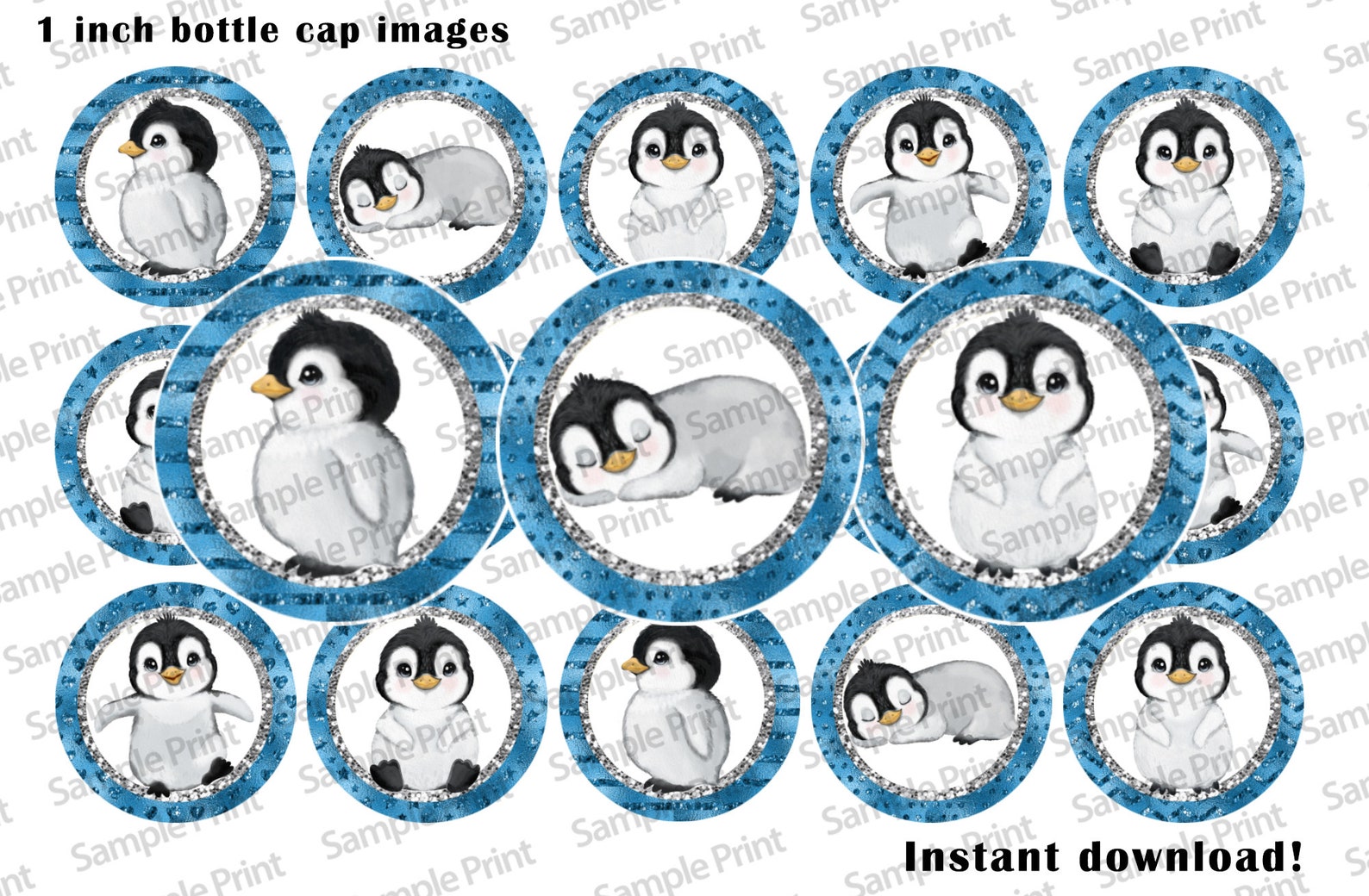 Penguin Images Penguin BCI Bottle Cap Images Glitter - Etsy