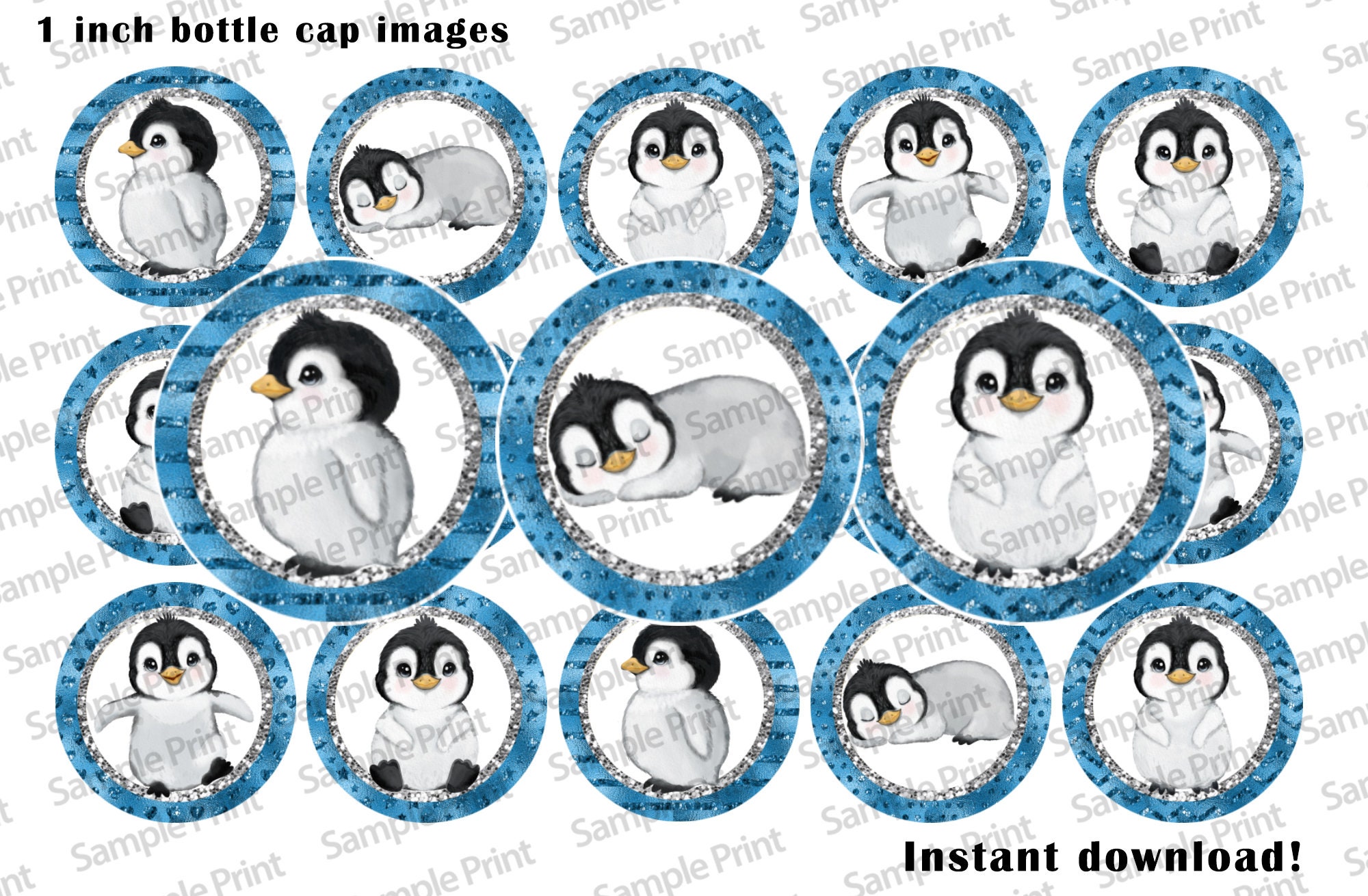 Penguin Images Penguin BCI Bottle Cap Images Glitter - Etsy