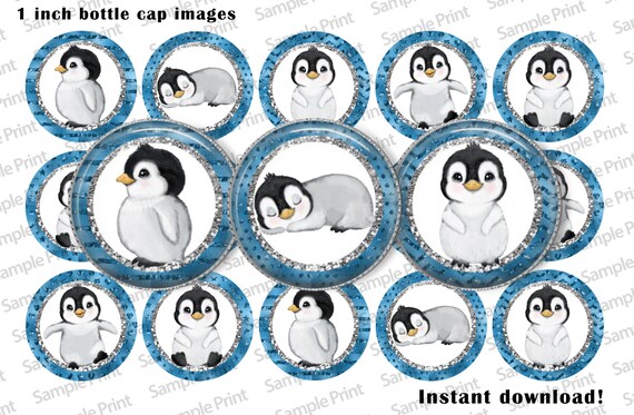 Penguin Images Penguin BCI Bottle Cap Images Glitter | Etsy