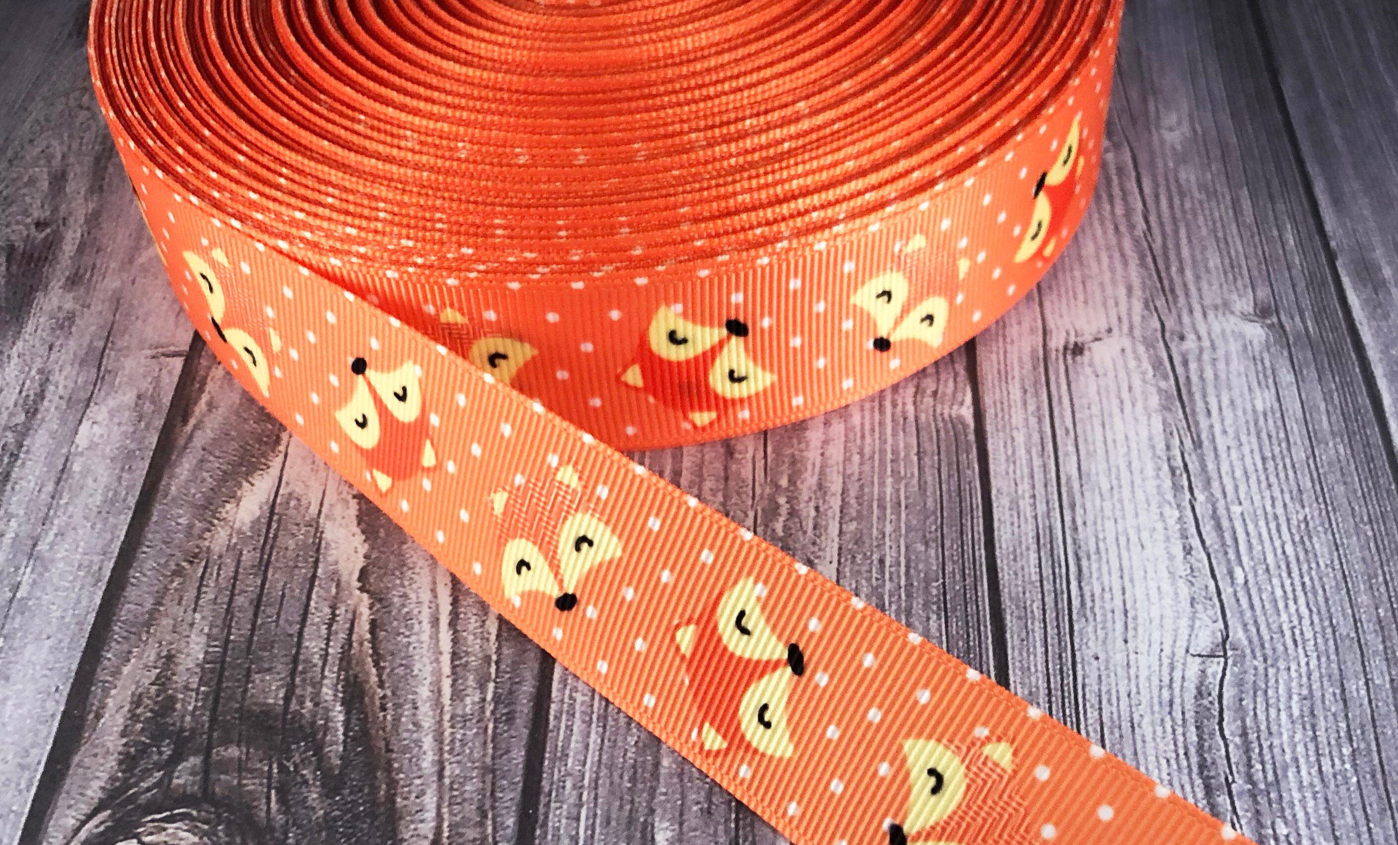 1 Fox ribbon Polka dot ribbon Animal ribbon Orange | Etsy