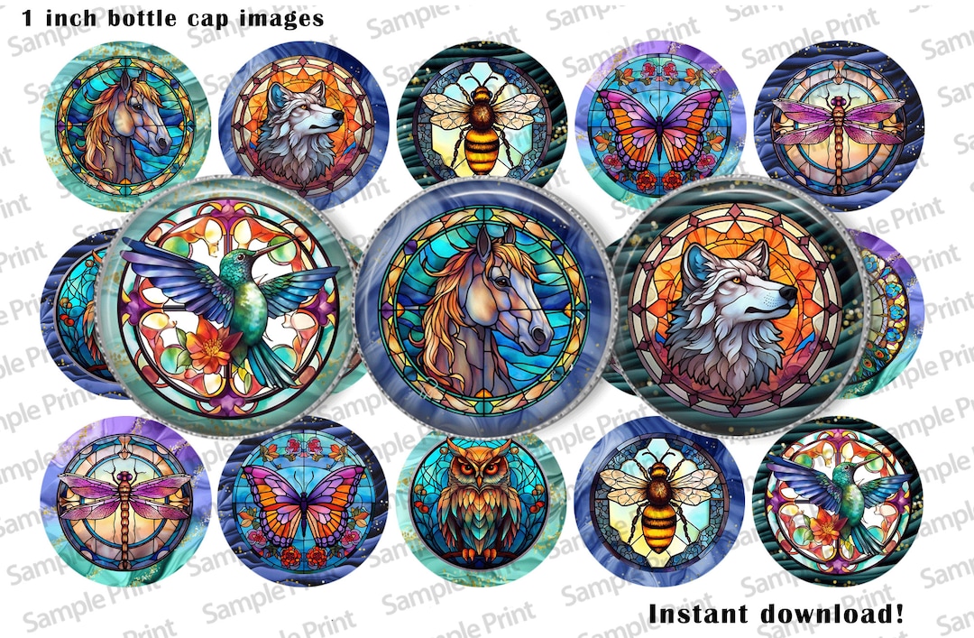 Stained Glass BCI - Animal Images - Bottle Cap Images - 25mm Cabochons ...