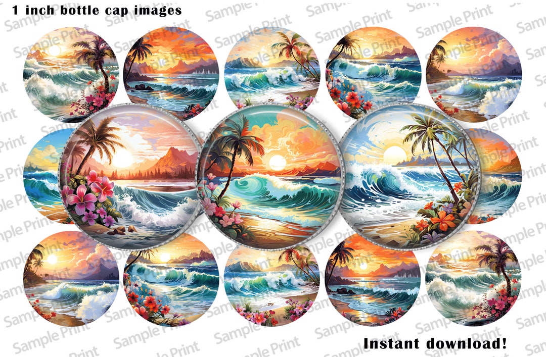 Beach Sunset - Beach Images - Beach BCI - Palm Trees - Bottle Cap ...