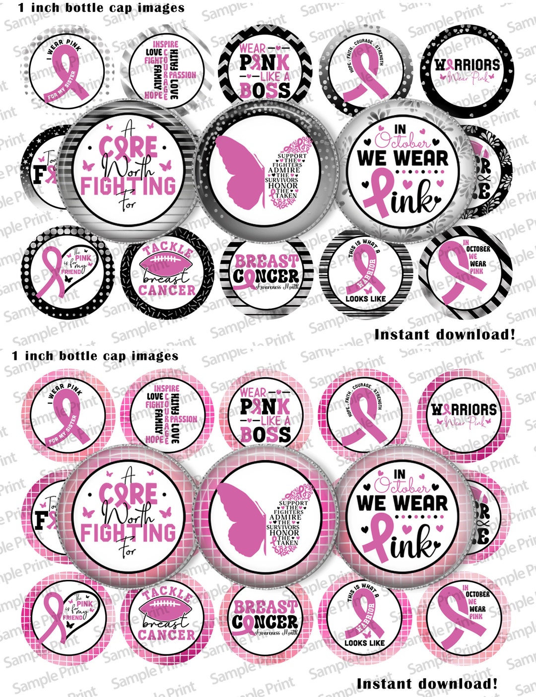 Breast Cancer BCI - Cancer Awareness - Bottle Cap Images - Pink Ribbon - We Wear Pink - 25mm ...