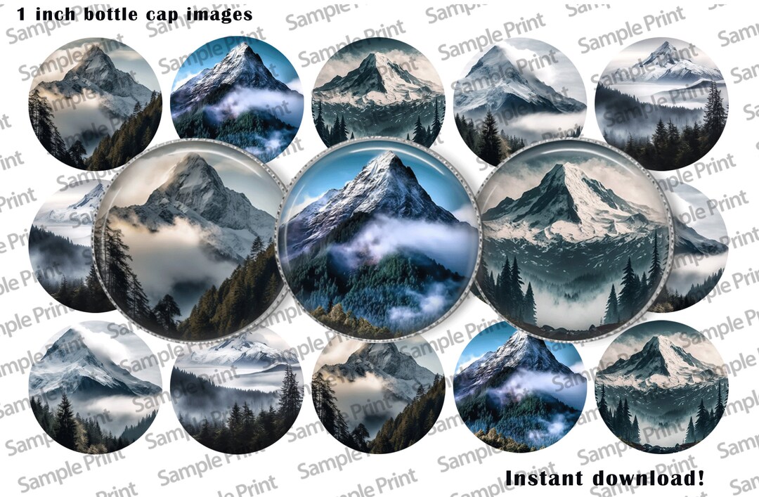 Mountain BCI - Mountain Images - Bottle Cap Images - 25mm Cabochons - 1 ...