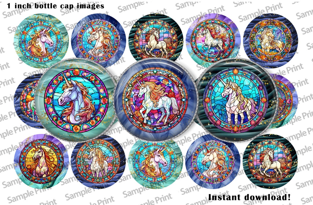 Unicorn BCI - Unicorn Images - Stained Glass - Bottle Cap Images - 1 ...