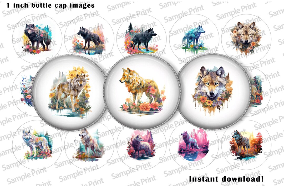 Wolf Images - Wolf BCI Sheet - Bottle Cap Images - 25mm Cabochons - 1 ...
