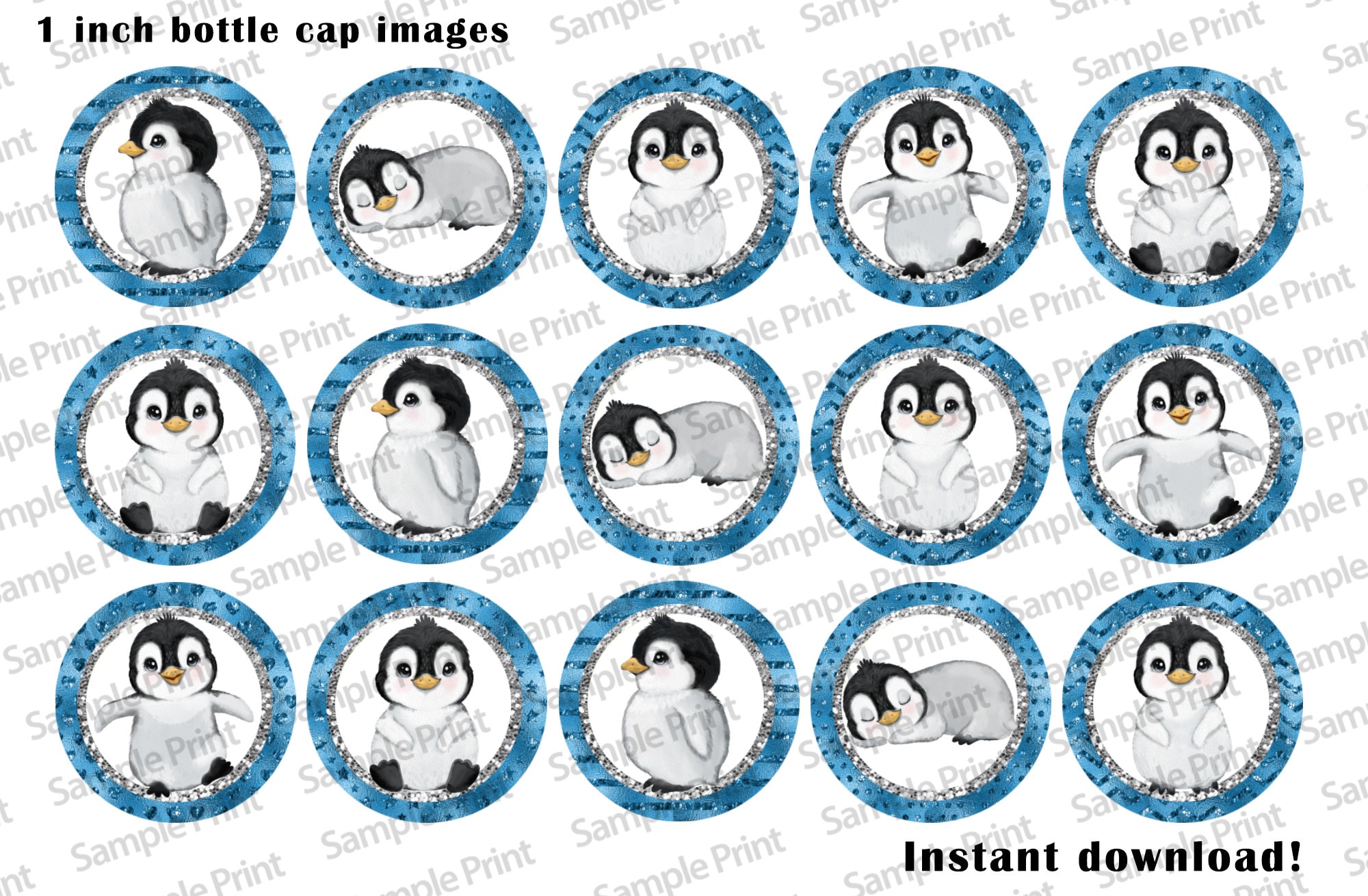Penguin Images Penguin BCI Bottle Cap Images Glitter - Etsy
