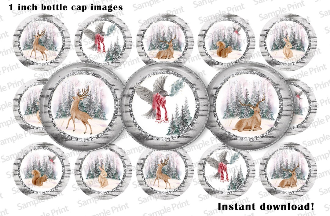 Winter BCI Birch Tree Images Bottle Cap Images Woodland Animal BCI Deer ...