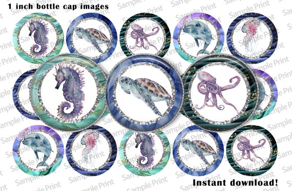 Sea Animal Images Sea Animal BCI Bottle Cap Images 1 - Etsy