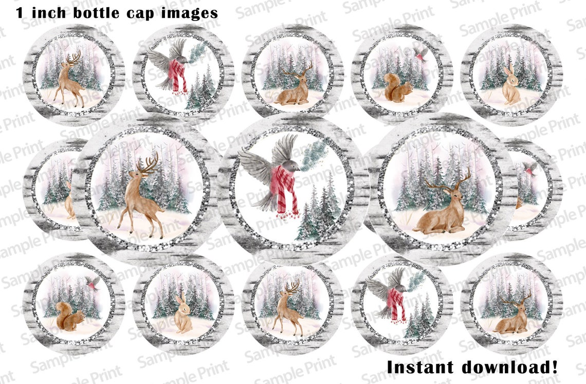 Winter BCI Birch Tree Images Bottle Cap Images Woodland - Etsy