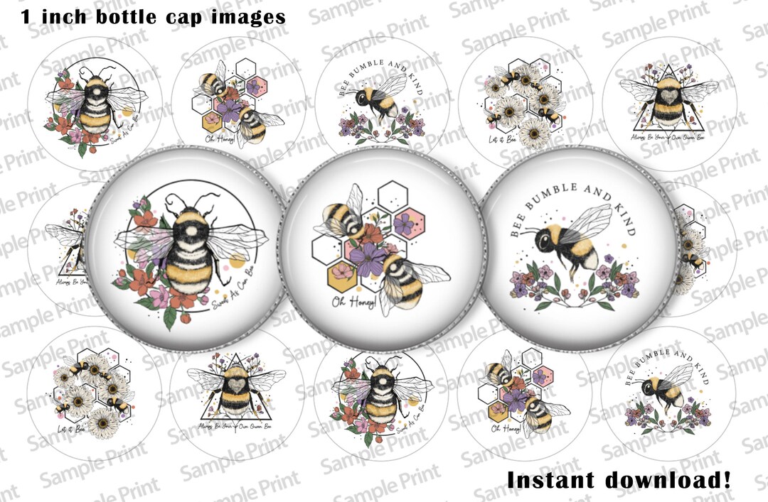 Bee Images - Bee BCI - 25mm Cabochons - 1 Inch Circles - Bottle Cap ...