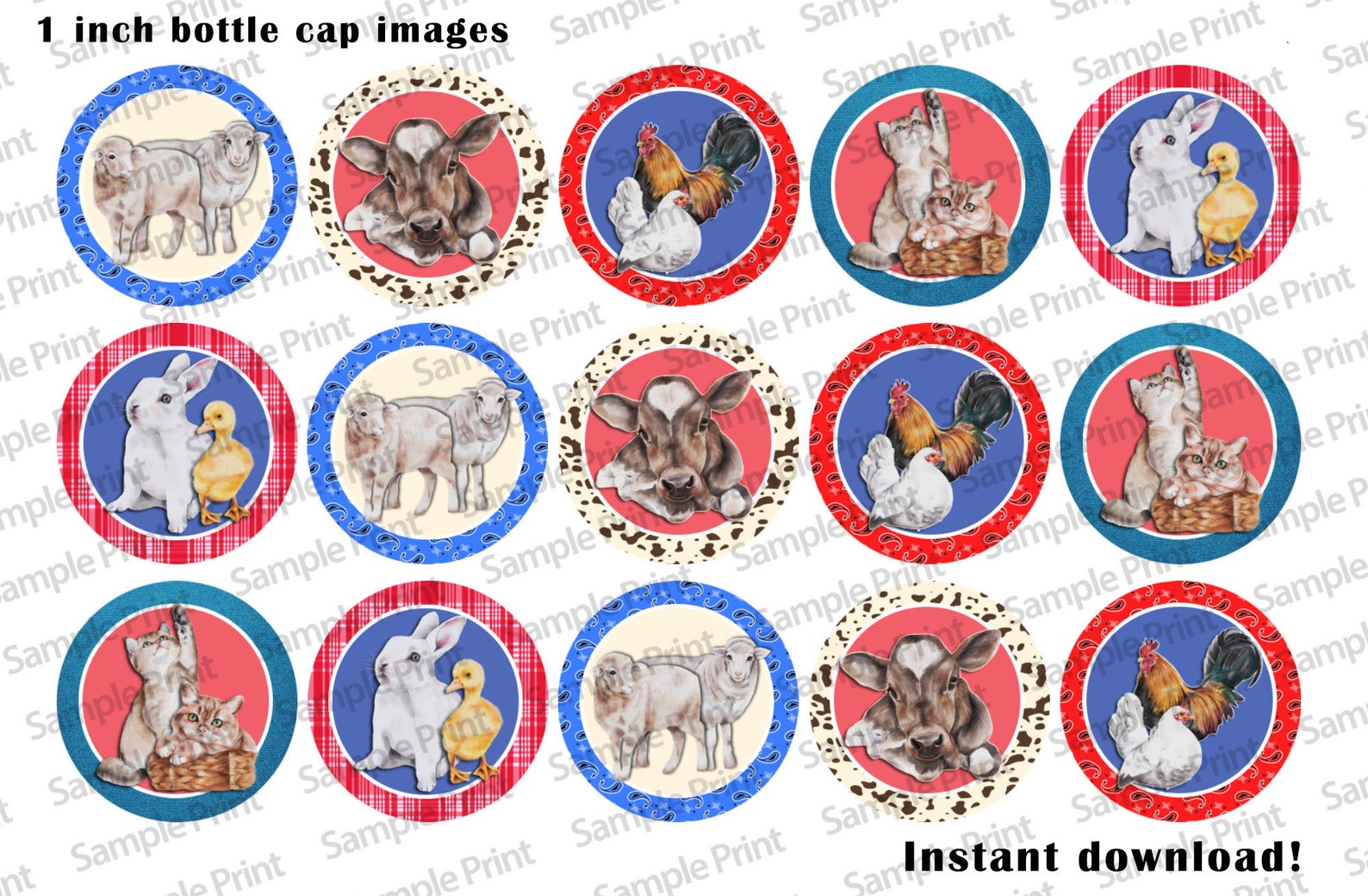 Farm Animal BCI on the Farm Farm Animal Images 25mm | Etsy