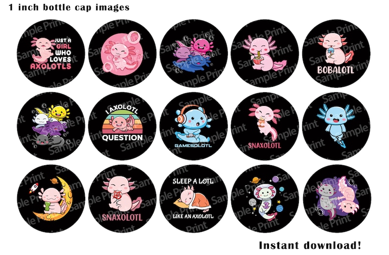 Axolotl Images - Axolotl BCI - Bottle Cap Images - 25mm Cabochons - DIY ...